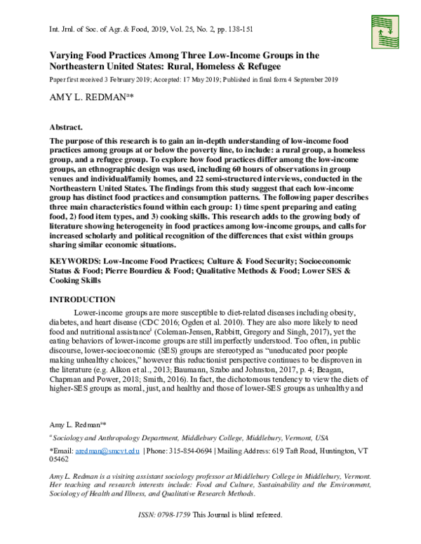 (PDF) Varying Food Practices Among Three Low-Income Groups in the ...