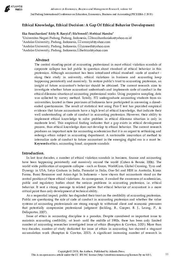 (PDF) Ethical Knowledge, Ethical Decision: A Gap Of Ethical Behavior ...