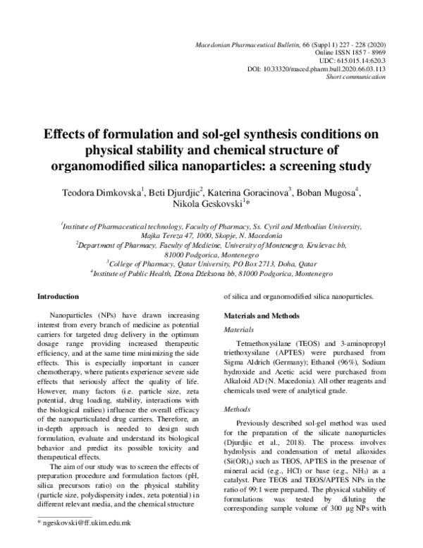 (PDF) Effects of formulation and sol-gel synthesis conditions on ...