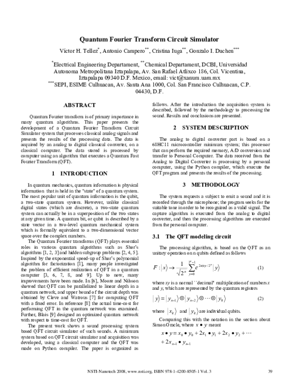 (PDF) Quantum Fourier Transform Circuit Simulator