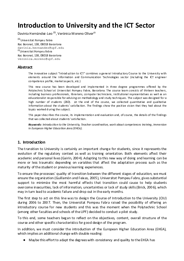 (PDF) Introduction to University and the ICT Sector