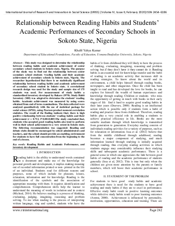 (PDF) Relationship between Reading Habits and Students’ Academic ...