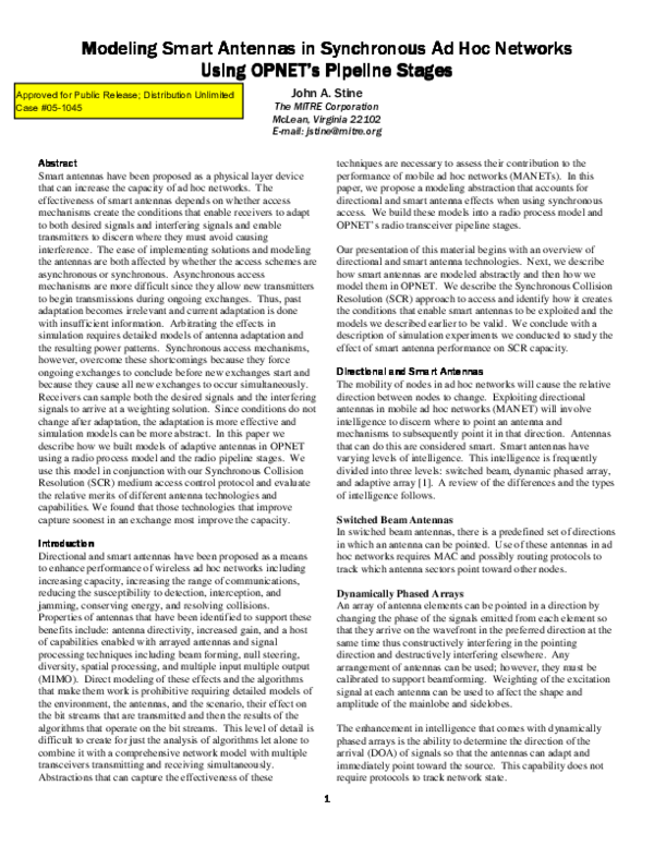Pdf Modeling Smart Antennas In Synchronous Ad Hoc Networks Using