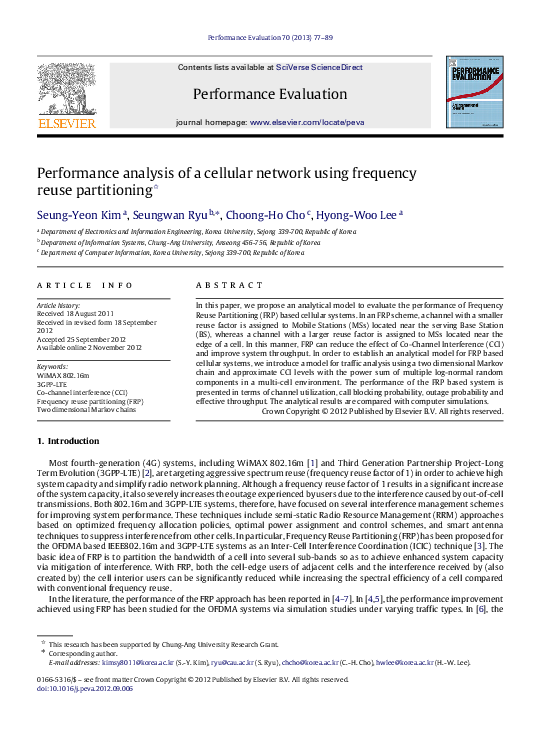 Pdf Performance Analysis Of A Cellular Network Using Frequency Reuse