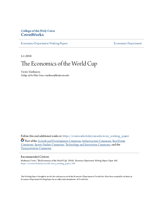 (PDF) The Economics of the World Cup