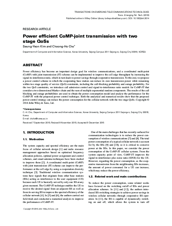 (PDF) Power efficient CoMP-joint transmission with two stage QoSs