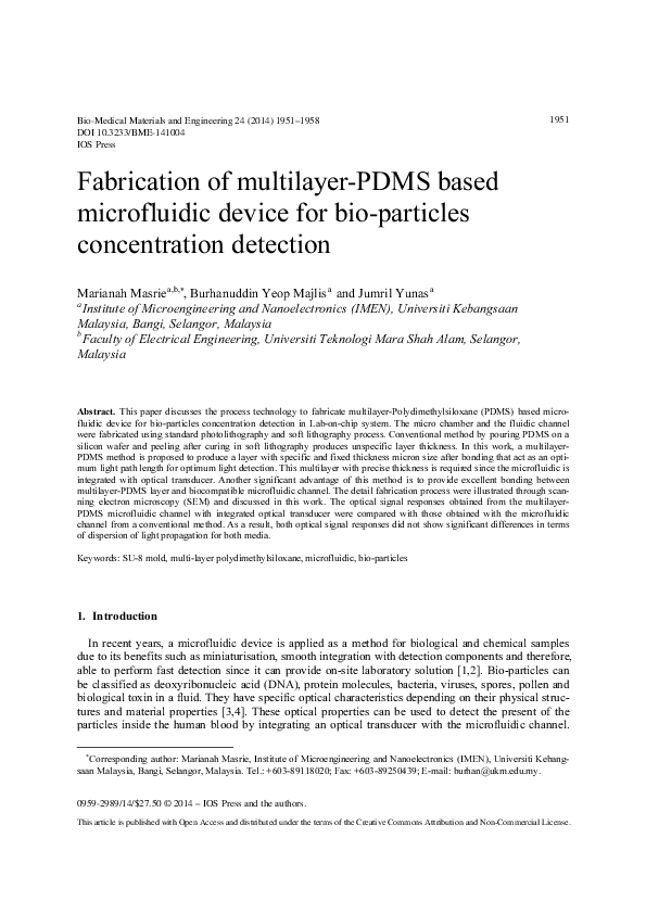 (PDF) Fabrication of multilayer-PDMS based microfluidic device for bio ...
