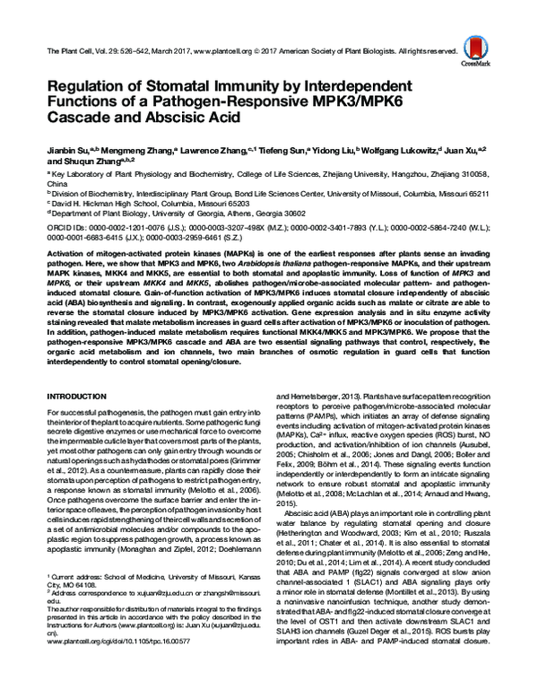 (PDF) Regulation of Stomatal Immunity by Interdependent Functions of a ...