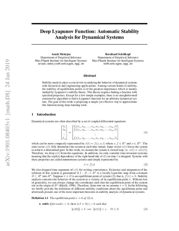 (PDF) Deep Lyapunov Function: Automatic Stability Analysis for Dynamical Systems