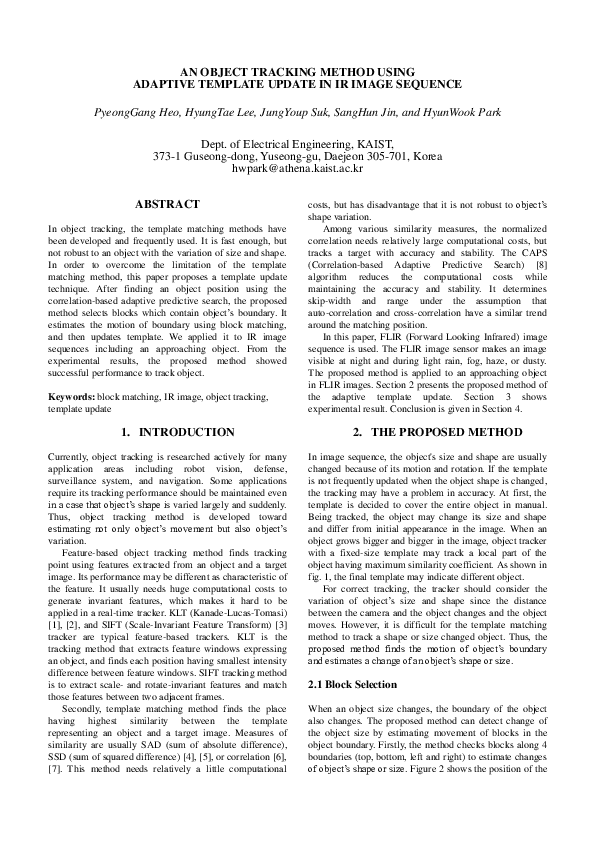 (PDF) An object tracking method using adaptive template update in IR image sequence