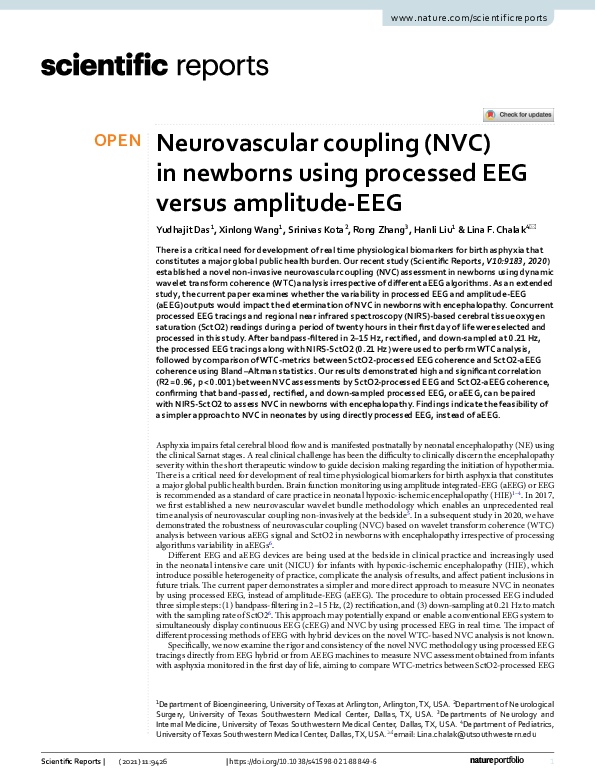 (PDF) Neurovascular coupling (NVC) in newborns using processed EEG ...