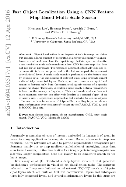 Pdf Fast Object Localization Using A Cnn Feature Map Based Multi