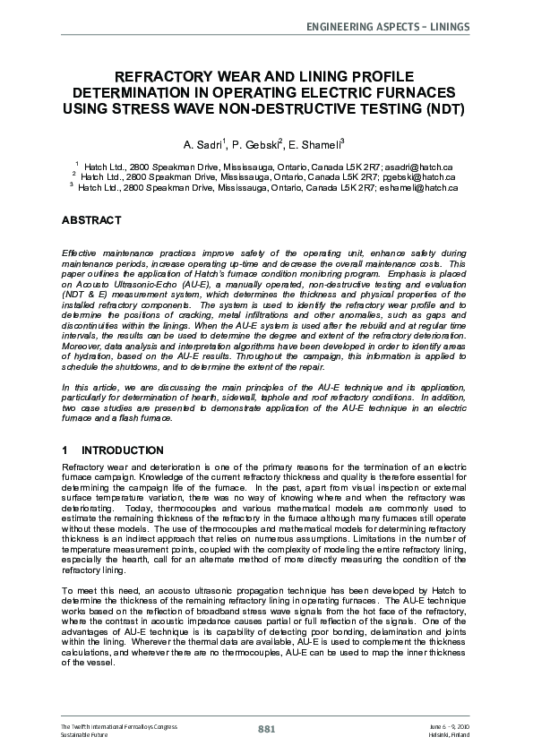 (PDF) 881 engineering asPects – linings REFRACTORY WEAR AND LINING ...