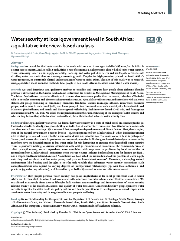 (PDF) Water security at local government level in South Africa: a ...