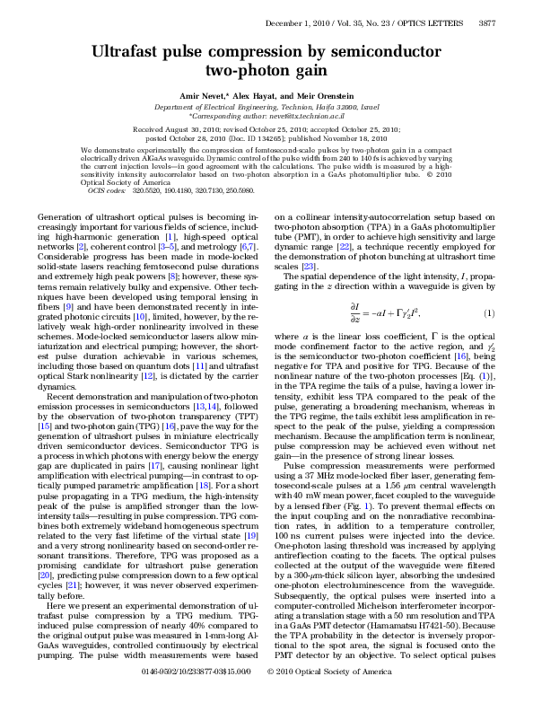 (PDF) Ultrafast pulse compression by semiconductor two-photon gain