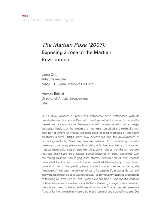 (PDF) Exposing a rose to the Martian Environment