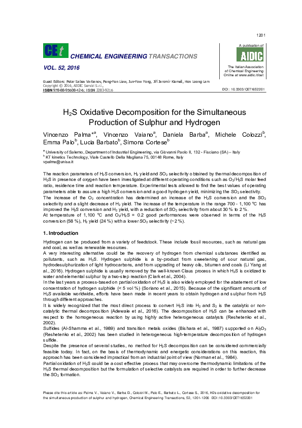 (PDF) H2S Oxidative Decomposition for the Simultaneous Production of ...
