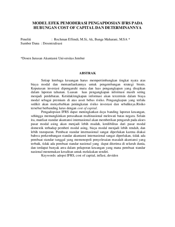 (PDF) Model Efek Pemoderasi Pengapdosian Ifrs Pada Hubungan Cost of ...