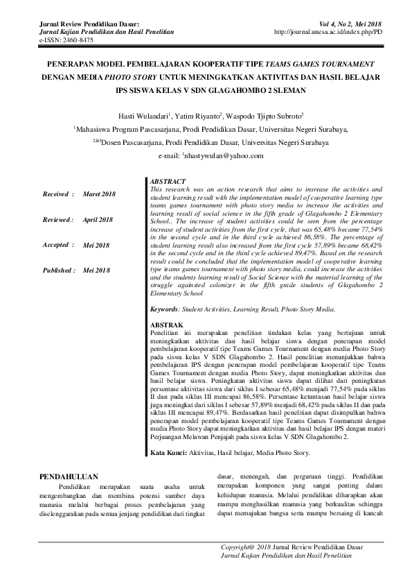 (PDF) Penerapan Model Pembelajaran Kooperatif Tipe Snowball Throwing Pada Pembelajaran PKN SD ...