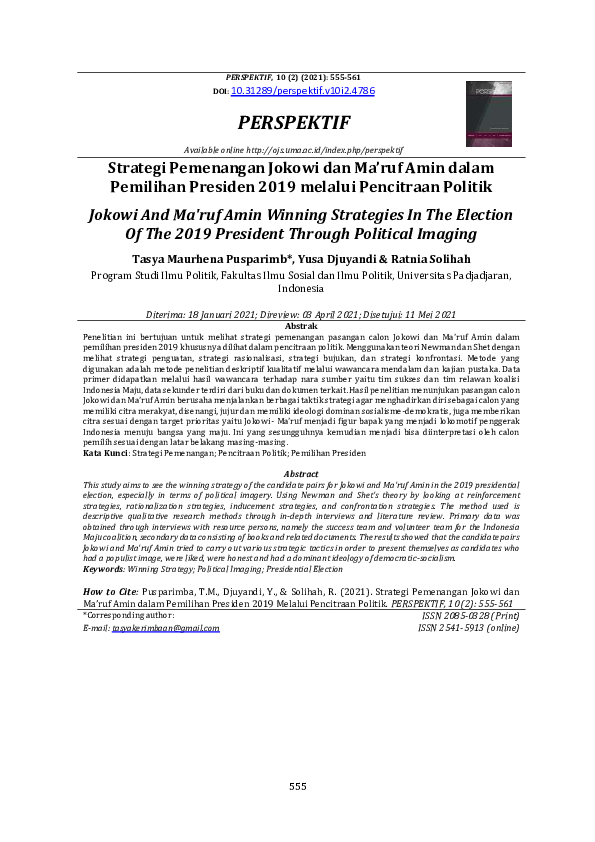 (PDF) Strategi Pemenangan Jokowi dan Ma’ruf Amin dalam Pemilihan ...