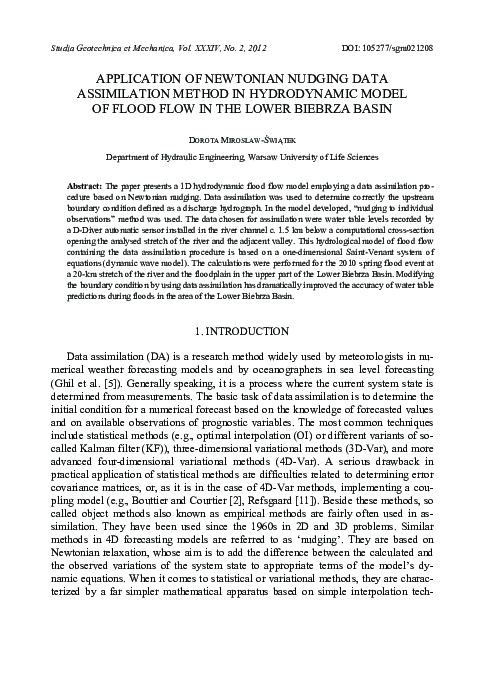 (PDF) Application of newtonian nudging data assimilation method in hydrodynamic model of flood ...