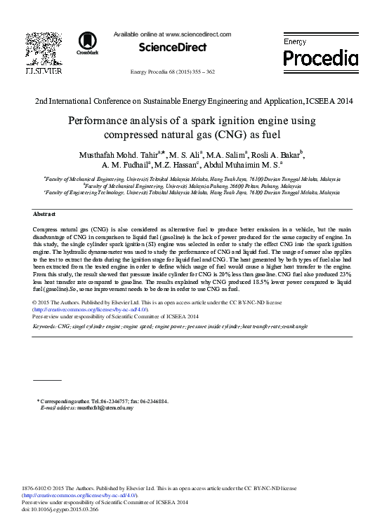 (PDF) Performance Analysis of A Spark Ignition Engine Using Compressed ...