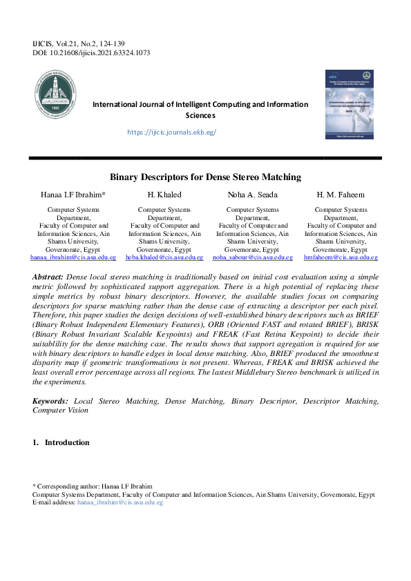 (PDF) Binary Descriptors for Dense Stereo Matching