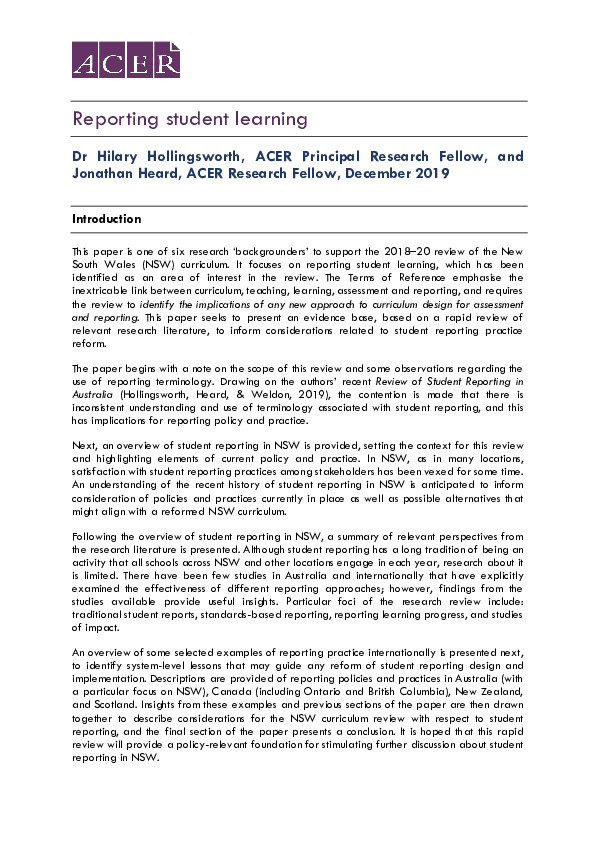 (PDF) Reporting student learning