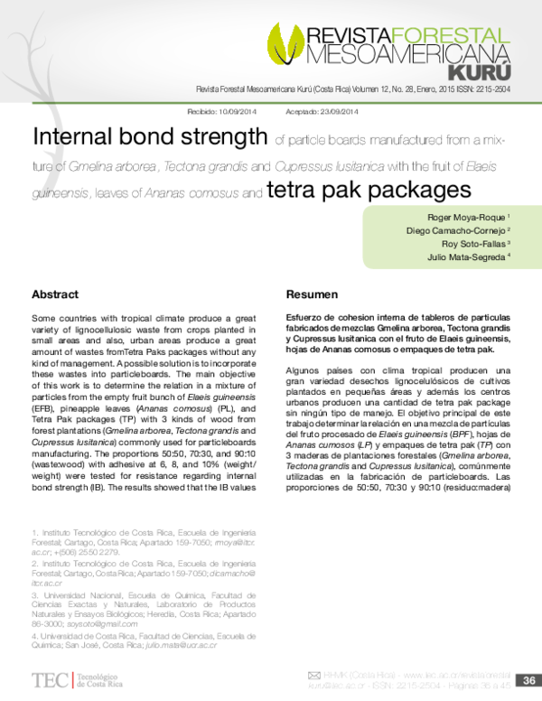 (PDF) Internal bond strength of particle boards manufactured from a ...