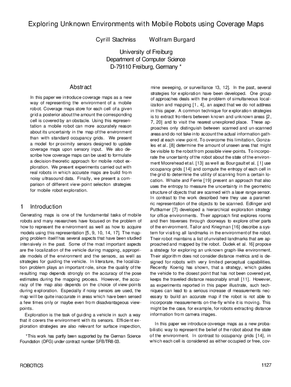 (PDF) Exploring unknown environments with mobile robots using coverage maps