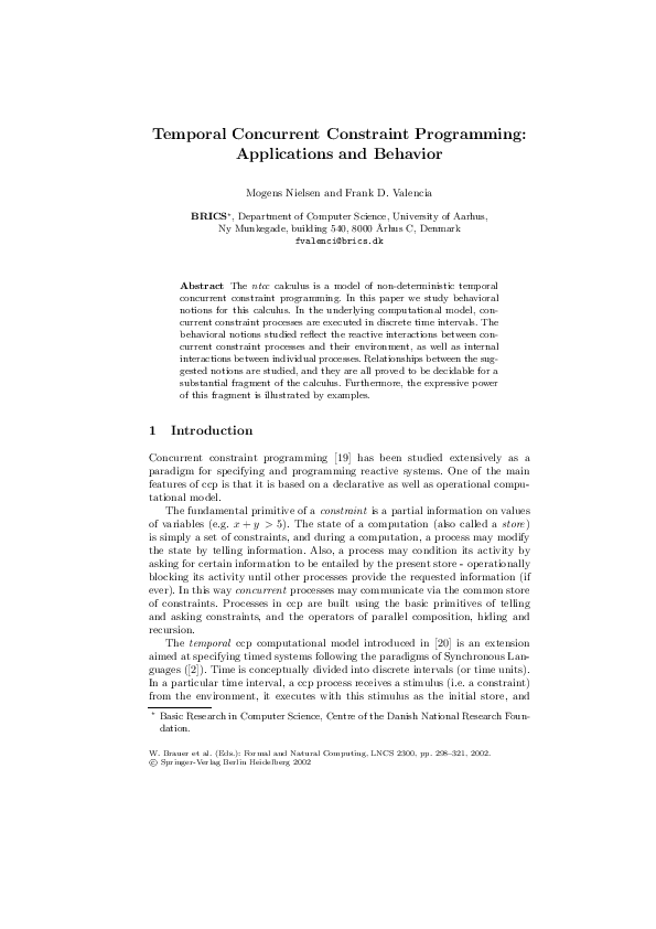 Pdf Temporal Concurrent Constraint Programming Applications And Behavior