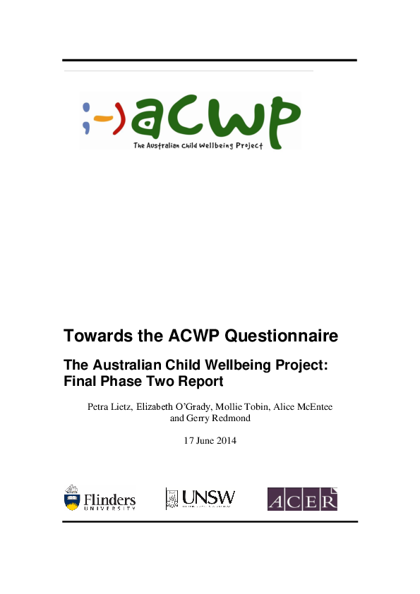 (PDF) Towards the ACWP Questionnaire : the Australian Child Wellbeing ...