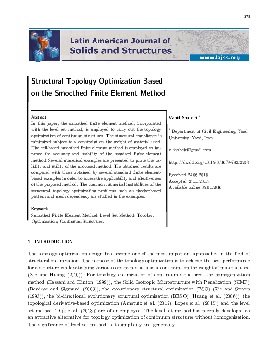 Pdf Structural Topology Optimization Based On The Smoothed Finite Element Method Vahid