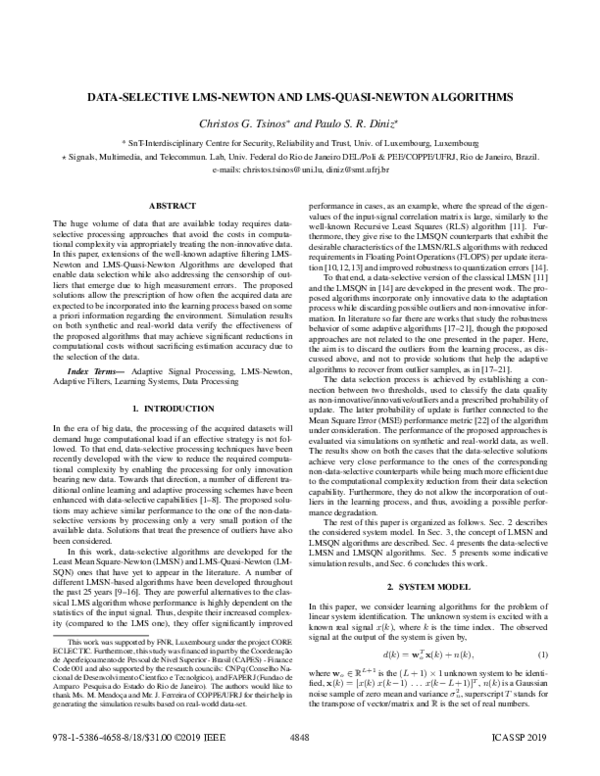 Pdf Data Selective Lms Newton And Lms Quasi Newton Algorithms