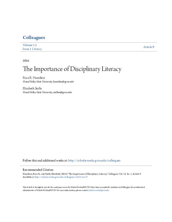 (PDF) The Importance of Disciplinary Literacy