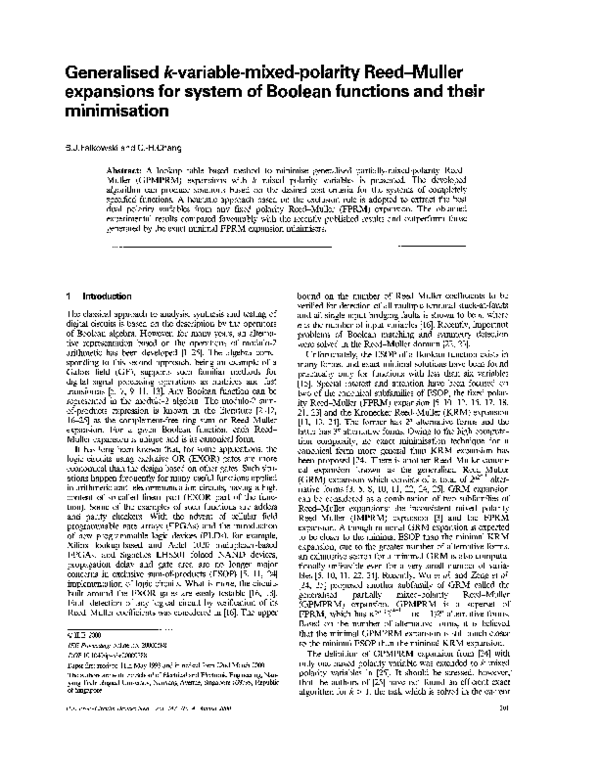 Pdf Generalised K Variable Mixed Polarity Reed Muller Expansions For System Of Boolean