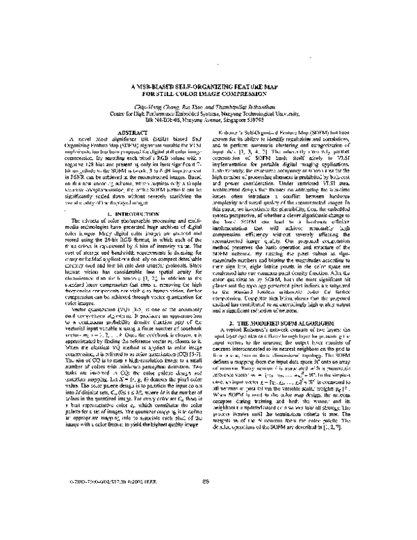 Pdf A Msb Biased Self Organizing Feature Map For Still Color Image Compression Chip Hong