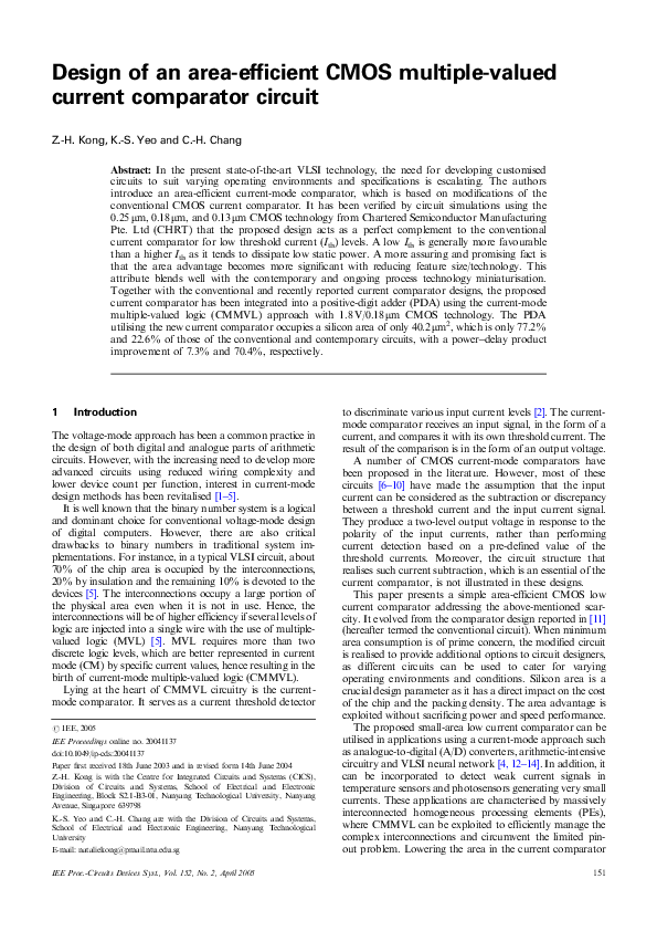 (PDF) Design of an area-efficient CMOS multiple-valued current comparator circuit | Chip Hong ...