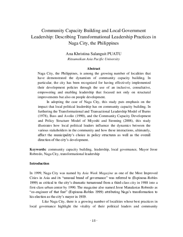 (PDF) Community Capacity Building and Local Government Leadership ...