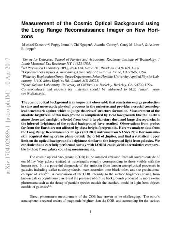 (PDF) Measurement of the cosmic optical background using the long range ...