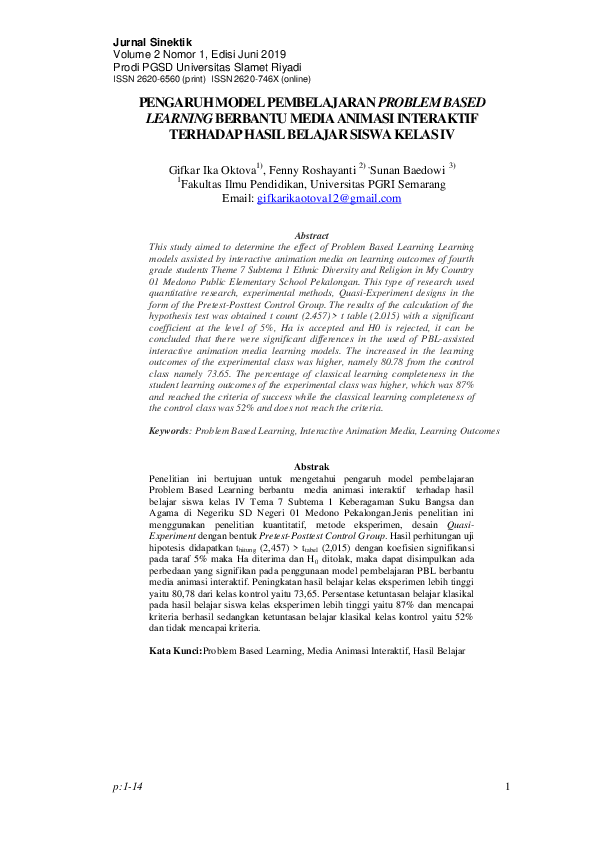 (PDF) Pengaruh Model Pembelajaran Problem Based Learning Berbantu Media Animasi Interaktif ...