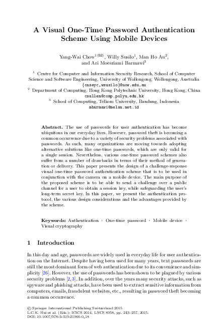 Pdf A Visual One Time Password Authentication Scheme Using Mobile Devices