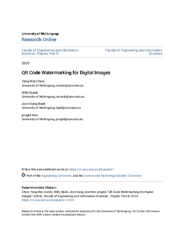 (PDF) QR Code Watermarking for Digital Images | Willy Susilo - Academia.edu
