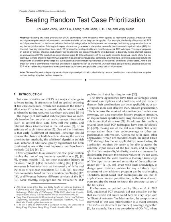 Pdf Beating Random Test Case Prioritization