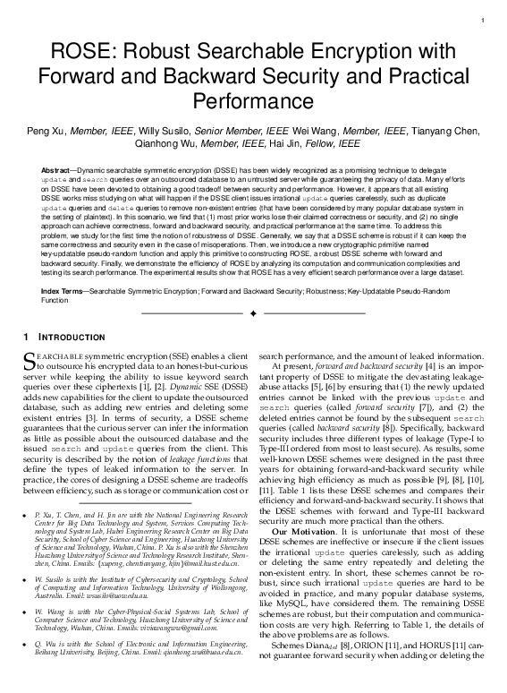 (PDF) ROSE: Robust Searchable Encryption with Forward and Backward Security and Practical ...