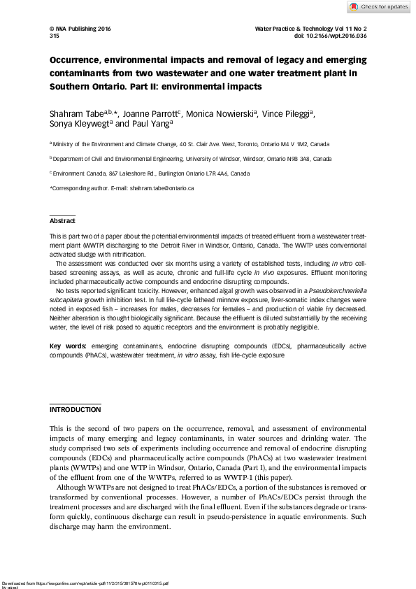(PDF) Occurrence, environmental impacts and removal of legacy and ...