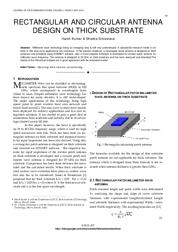 (PDF) Rectangular and Circular Antenna Design on Thick Substrate