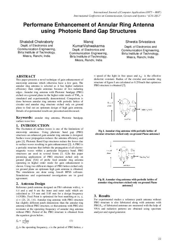 (PDF) Performane Enhancement of Annular Ring Antenna using Photonic Band Gap Structures
