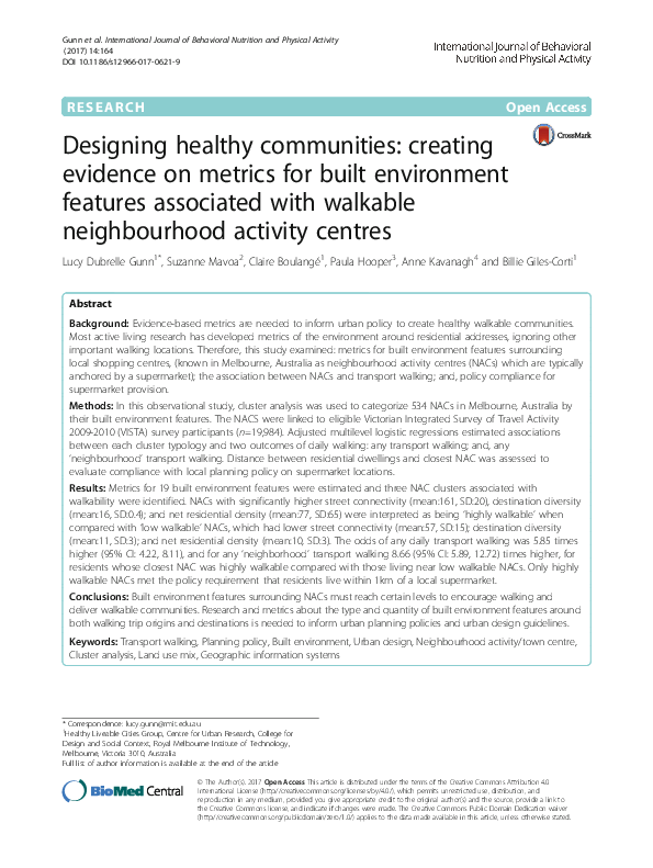 (PDF) Designing healthy communities: creating evidence on metrics for ...