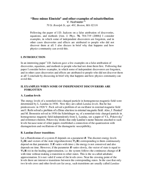 (PDF) Bose minus Einstein' and other examples of misattribution